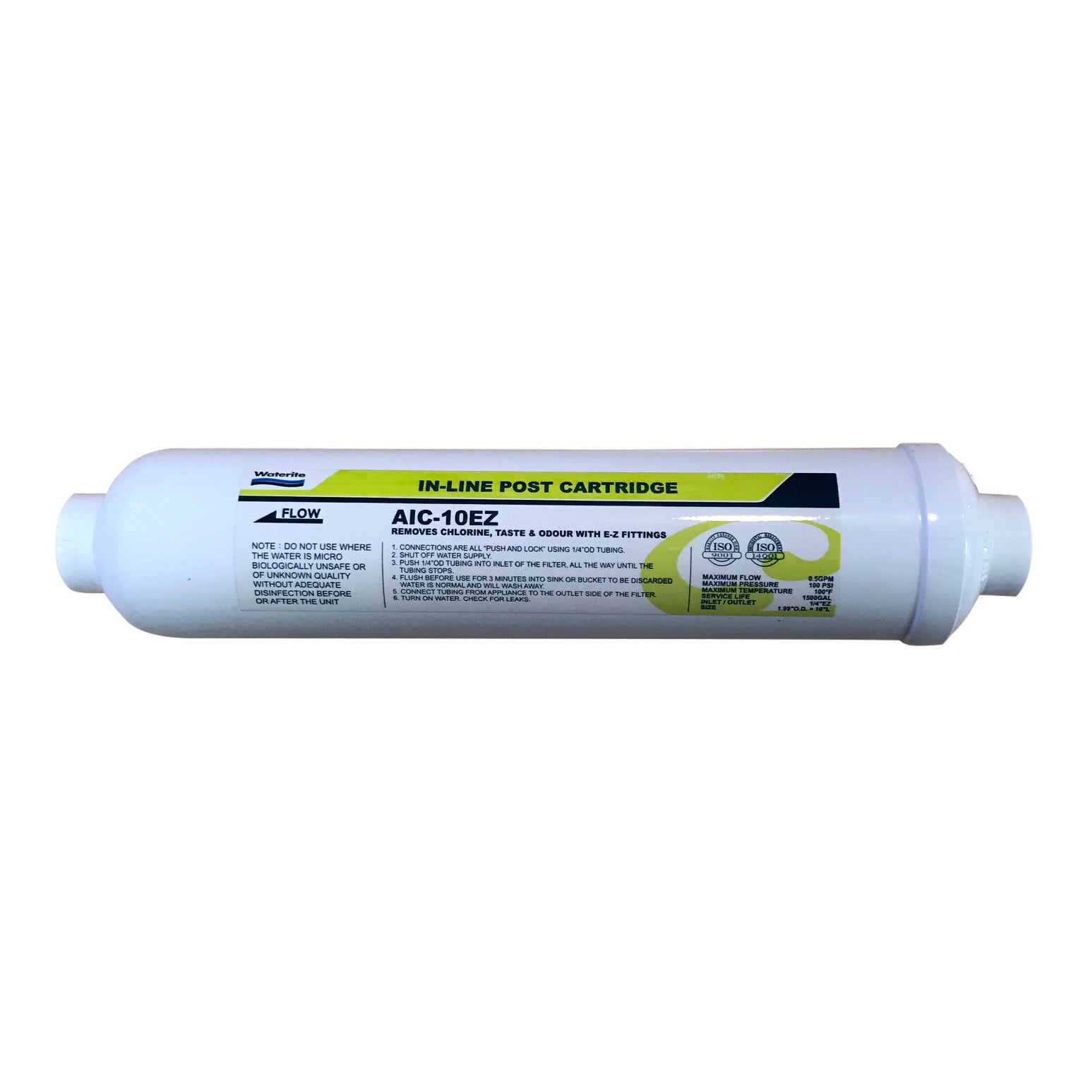 Waterite Inline Carbon Cartridge 10" 1/4" FQC - AIC10EZ/FWIC10Q - Water ...